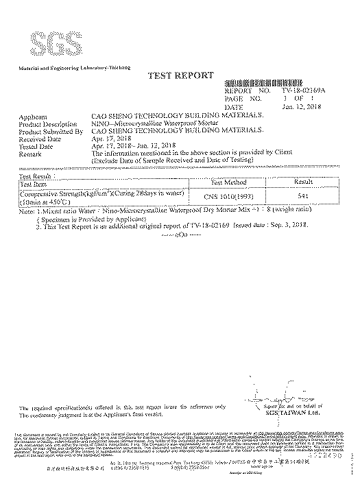 Testing Report - Tsao Sheng Technology Building Materials Nino ...